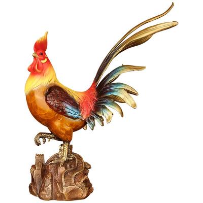 万事大吉全铜彩公鸡十二生肖摆件