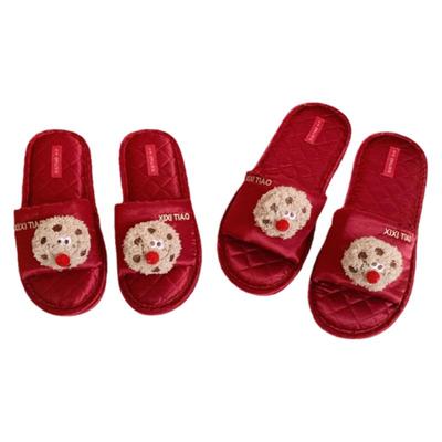 细细条新婚喜庆四季通用棉麻拖鞋