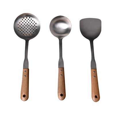 纯钛钛铲钛勺漏勺套装家用木把锅铲炒菜铲子防烫烹饪厨具鲁匠师