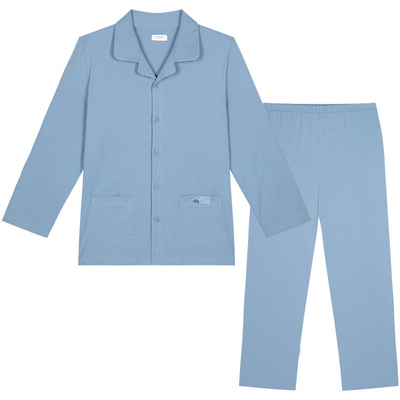 铜牛清风抗菌棉开襟长袖家居男套2025春夏新款家居套装男NJ063