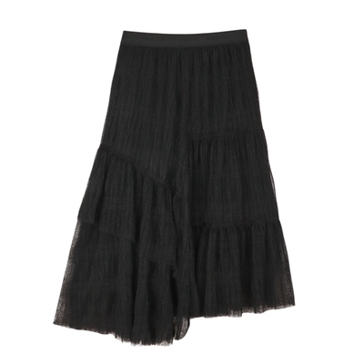 飘逸蕾丝/MSLAN26春镂空网纱裙 黑色复古中裙半身裙MFDE8205