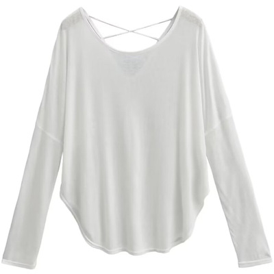 长袖慵懒风薄透后绑带女T恤罩衫