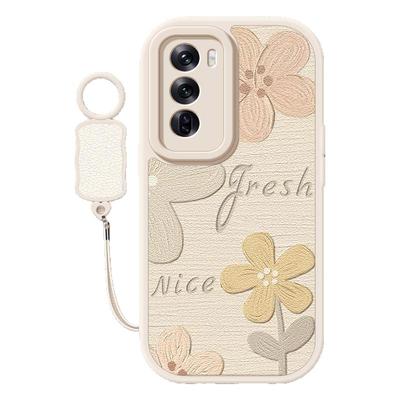 油画花瓣适用opporeno13手机壳Reno12pro小羊皮reno11/10//9/8新款10pro+挂绳新春女款网红硅胶卡通可爱