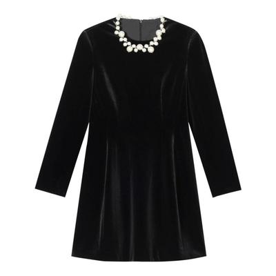 SALT.P可颜可拆卸珍珠圆领修身千金风光泽感丝绒连衣裙冬款