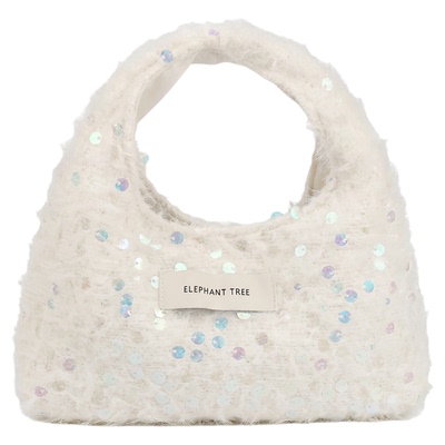 小众法式白亮片帆布小hobo包