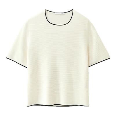 OVV春夏女装基础圆领优雅撞色镶边短袖针织衫GNZBJ14011A