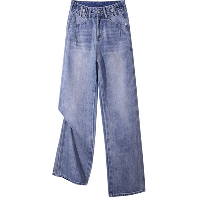 高腰显瘦显高阔腿牛仔裤