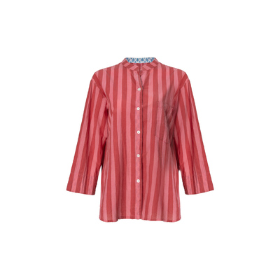 梅丁款手工扎染红条纹纯棉衬衫
