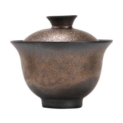 粗陶鎏金三才盖碗带盖茶杯泡茶碗