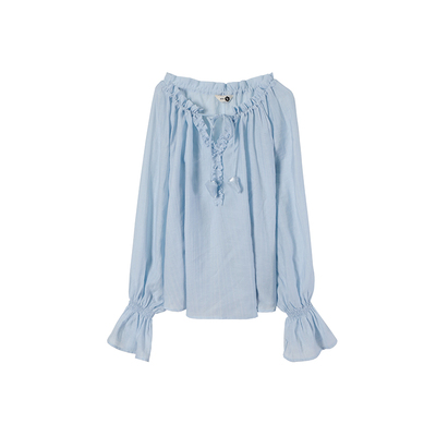 有耳uare原创花朵系带长袖衬衫