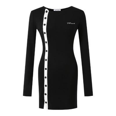 JAC FLEURANT新款不对称纽扣百搭连衣裙修身显瘦