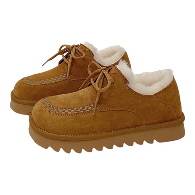 乐福鞋圆头绑带仿羊毛内里百搭