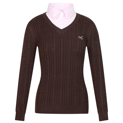 衬衣领条纹字母针织假两件修身