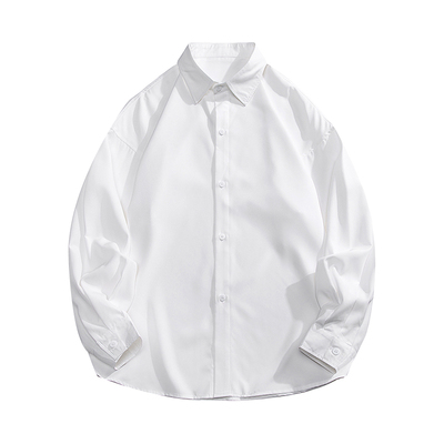 高级感白衬衫男士纯色翻领衬衣服
