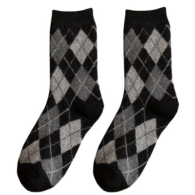 羊毛袜袜子中筒菱形格格子复古