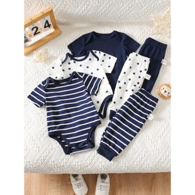 E 15107 Star stripe baby onesie set 星星条婴儿连体五件套