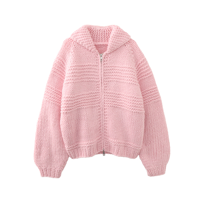 MMC重工全手工编织宽松慵懒风加厚针织开衫外套毛衣上衣拉链翻领