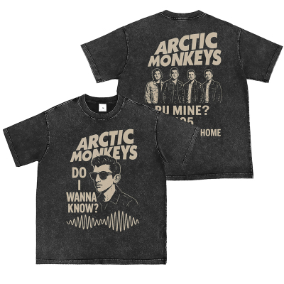 Artic Monkeys乐队直喷水洗做旧复古灰美式街头朋克摇滚短袖T恤