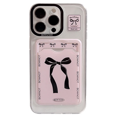 Cartoon Pink Bow card holder Case适用iphone 11 12 13 14 15 16 plus 17 pro max XR XS MAX 7 8 PLUS