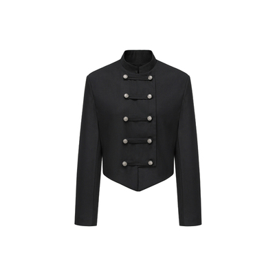 拉比例双排扣拿破仑斜裁短西装