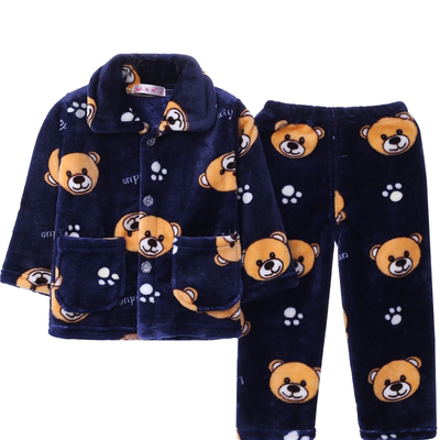 秋冬季珊瑚绒小孩加厚睡衣套装