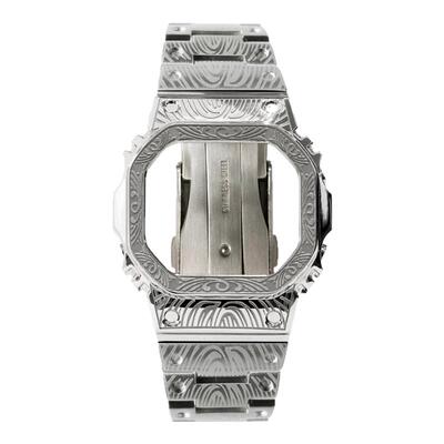 小方块改装雕花金属表壳表带2100