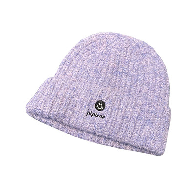 字母笑脸刺绣青年时尚百搭针织帽