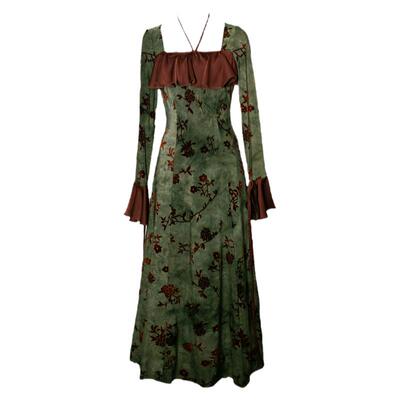 法式浪漫植绒撞色荷叶绑带连衣裙