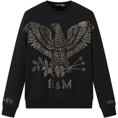 bm秋季欧美街头老鹰烫钻港风卫衣