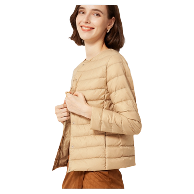 白鹅绒短款圆领轻薄型羽绒服