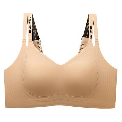 润微内衣女大胸显小新款防下垂薄款时尚字母肩带收副乳调整型文胸