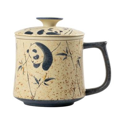 熊猫戏竹青花火石红办公杯