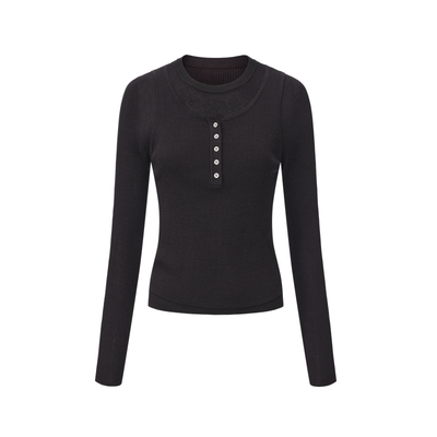 madeinormal X LOOKNOW2025年秋季新款黑色针织假两件长袖T恤女