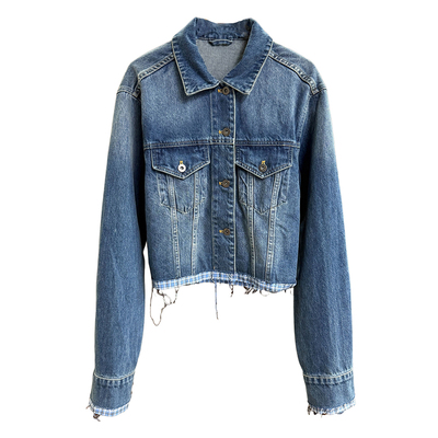 N货！拼接毛边夹克牛仔短外套