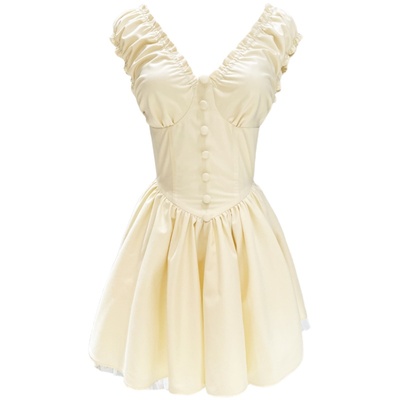 熊熊屋【少女香气】原创Du家 俏皮可爱v腰奶黄蓬蓬连衣裙