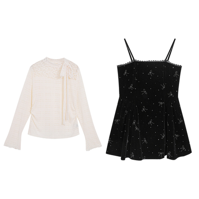 大码女装胖mm韩系绝美小套装秋冬装独特漂亮蕾丝打底连衣裙两件套