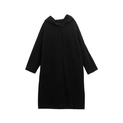 忘城C2002座/风隙漫游者/秋冬新款羊毛针织呢毛圈布黑色毛呢外套