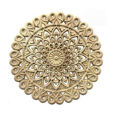 东阳木雕镂空圆形橡胶木花片藏式