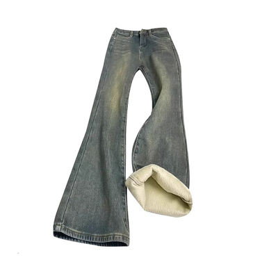 秋冬复古加绒加厚显瘦喇叭牛仔裤