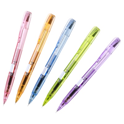 撞色粉白款派通侧按式自动铅笔