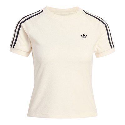 adidas三叶草条纹修身女短袖T恤