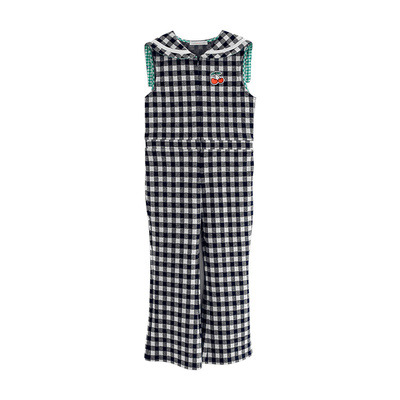 ilovej童装樱桃棋盘背带裤