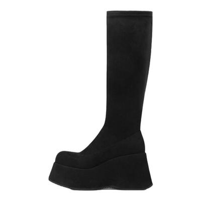 【优雅复兴】JOOC玖诗显瘦弹力靴复古秋冬新款黑色气质瘦瘦靴长靴