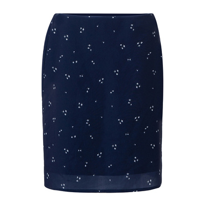 PynkiSwear 藏青色印花低腰A字版型后开叉中长款半身裙