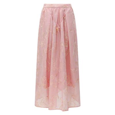 COCOBELLA[金葱刺绣]轻奢新中式半身裙女手工飘带国风长裙HS0033