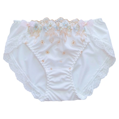 日本兰花刺绣甜美花边无痕女内裤