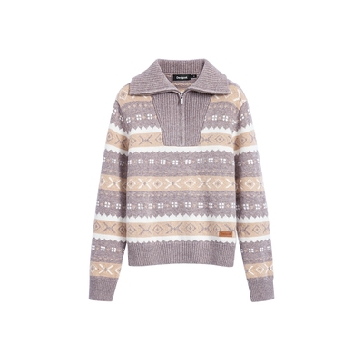 Desigual羊毛撞色费尔岛慵懒风Polo套头针织女士羊毛衫