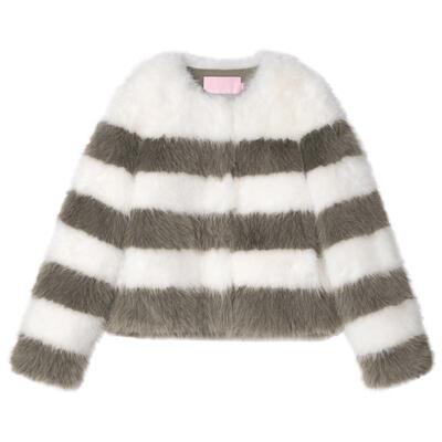 SALT.P可颜宽松挺括氛围感撞色条纹仿狐狸毛仿皮草外套冬