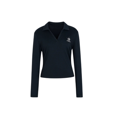 XG/雪歌XK101010A390印花黑色长袖T恤2025春季新款套头V领上衣女