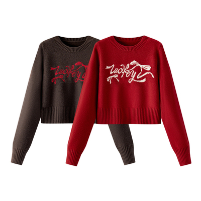 森马毛衣女短款蝴蝶结少女感2025新款春季甜美圆领正肩套头衫显瘦